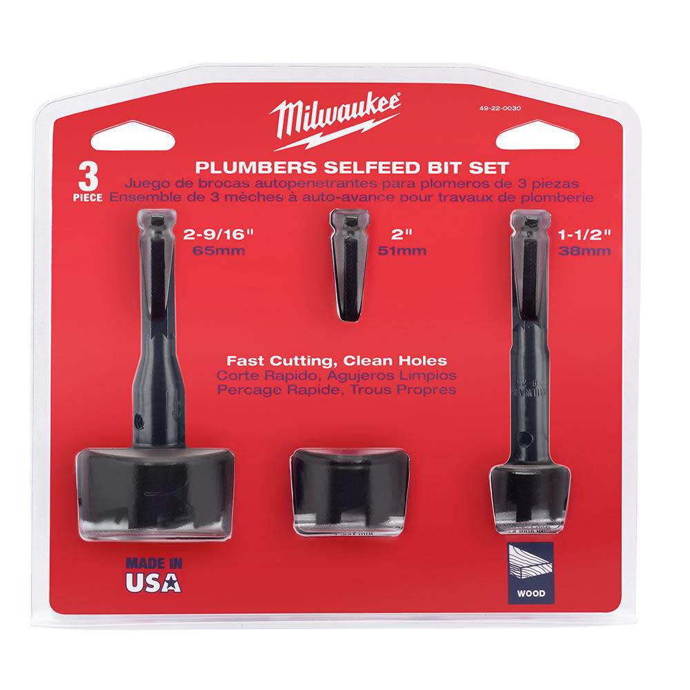 Milwaukee Plumber's Selfeed Bit Kit 3PK 49-22-0030 - Acme Tools