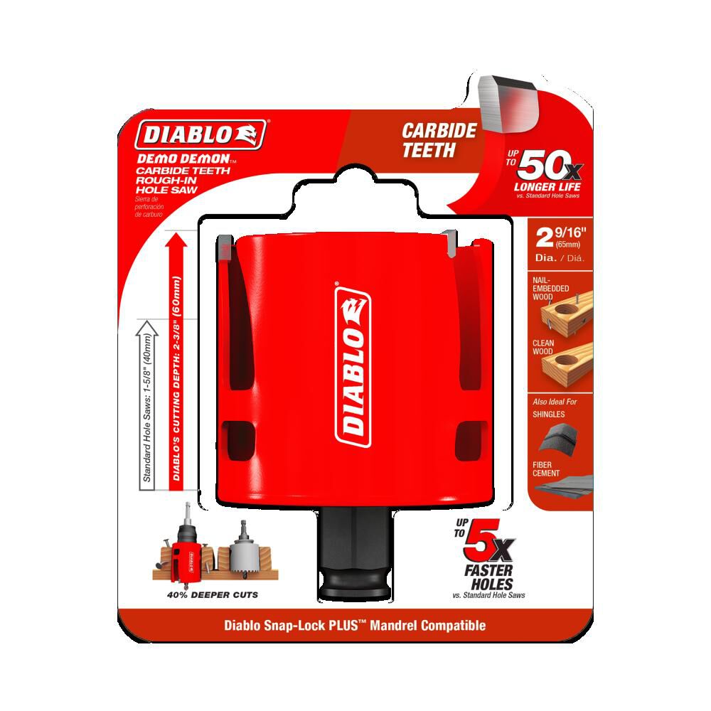 Diablo Tools 2-9/16in Demo Demon Carbide Teeth Rough-In Hole Saw ...