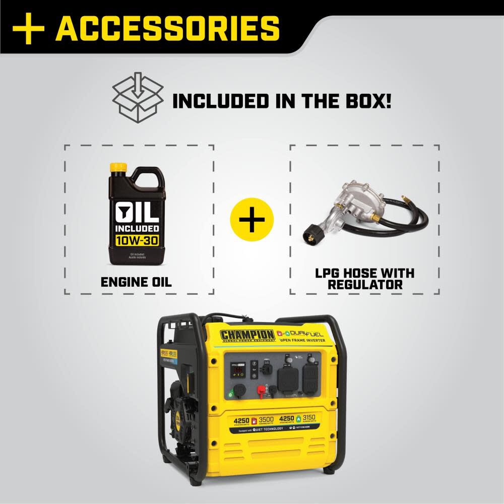 Champion Power Equipment Inverter Generator Dual Fuel 4250 Watt 200977 ...