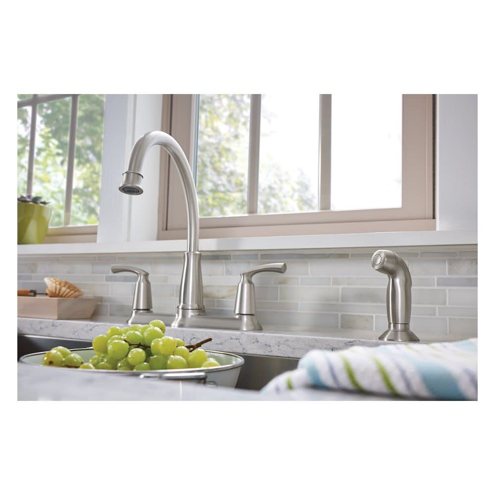 Moen Bexley Kitchen Faucet with Side Spray Chrome 2 Handle High Arc ...