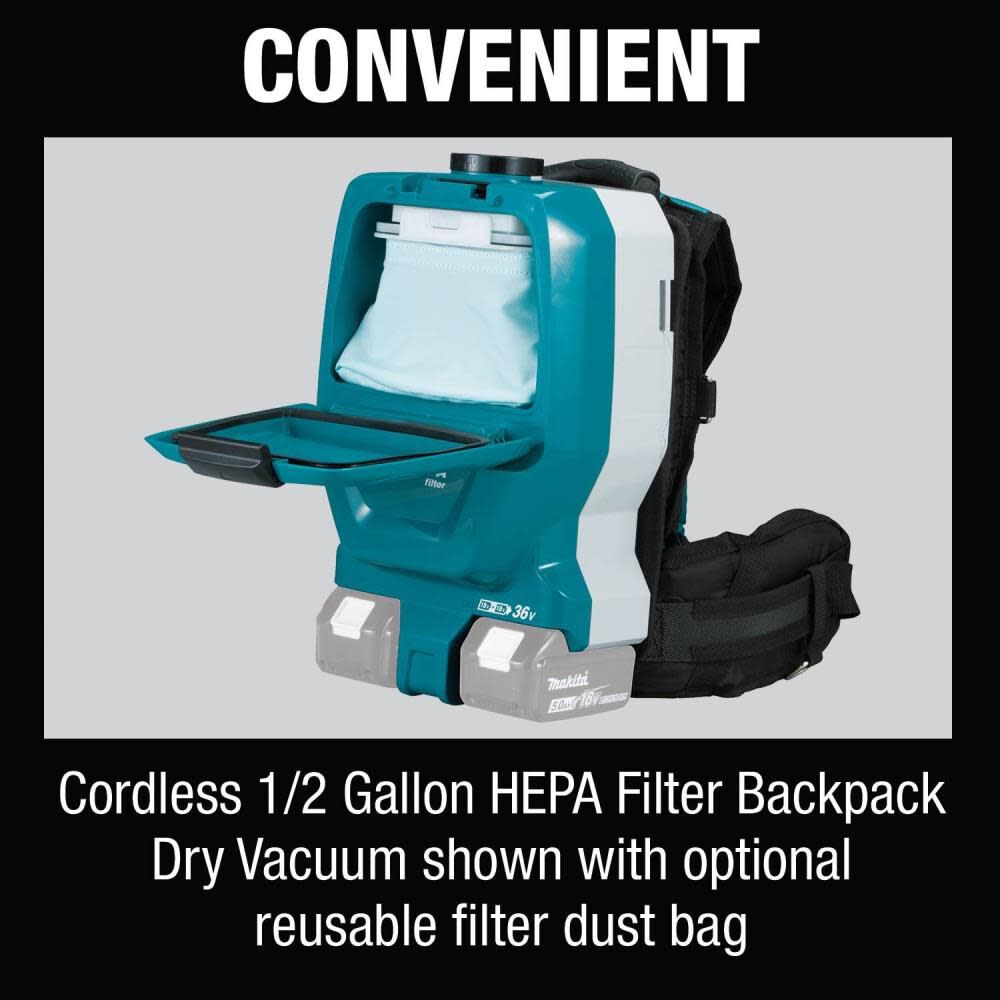 Makita 18V X2 LXT 36V 1/2 Gallon HEPA Backpack Dry Vacuum (Bare Tool ...
