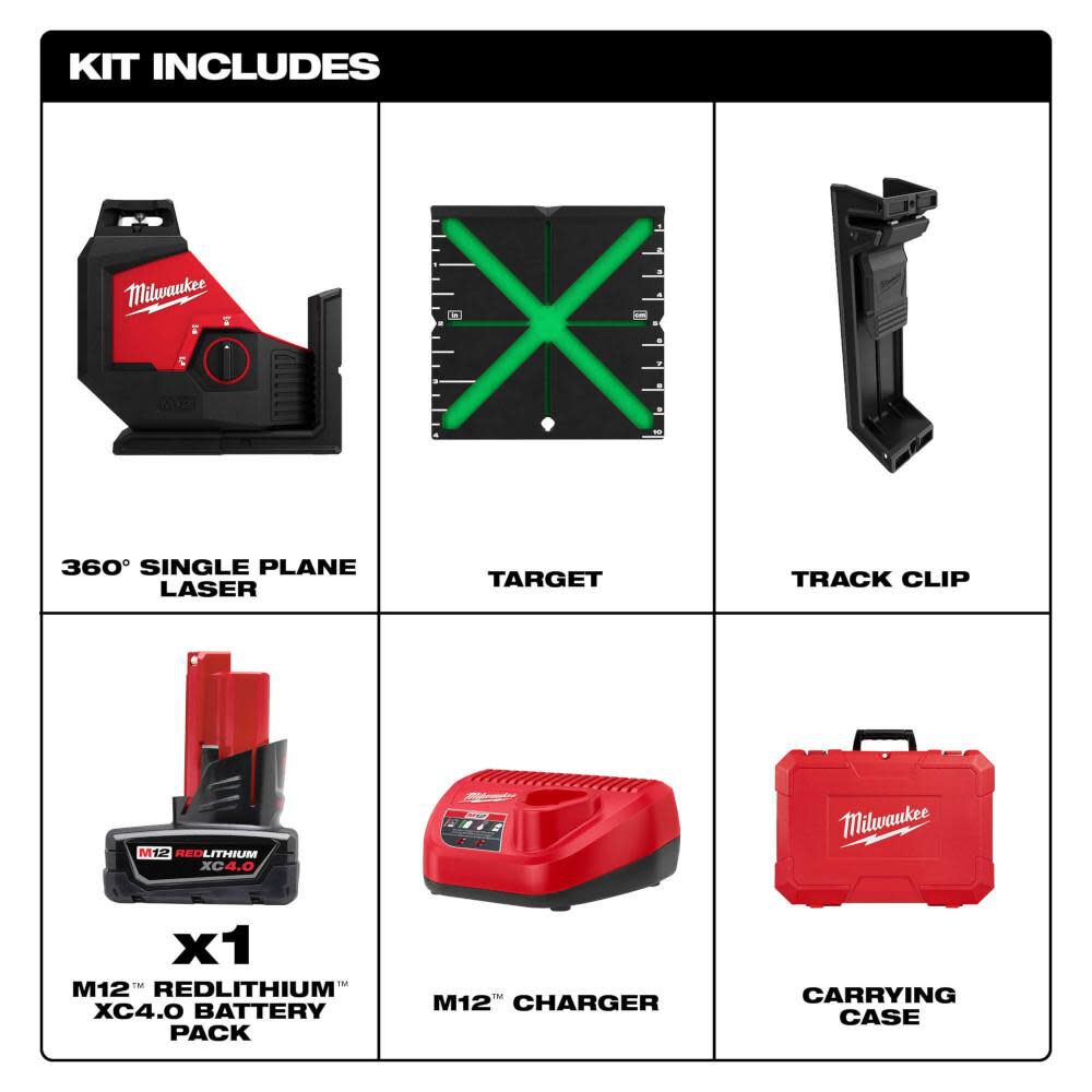 Milwaukee M12 Green 360 Single Plane Laser Kit 3631-21 - Acme Tools