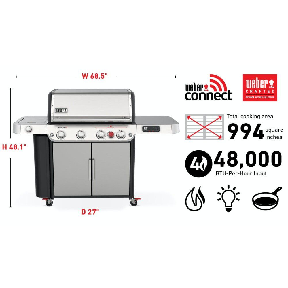 Weber Genesis SPX-435 Smart Grill Stainless Liquid Propane Gas 36800001 ...