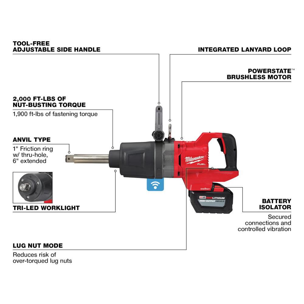 Milwaukee M18 FUEL 1inch D-Handle Ext Anvil High Torque Impact Wrench ...