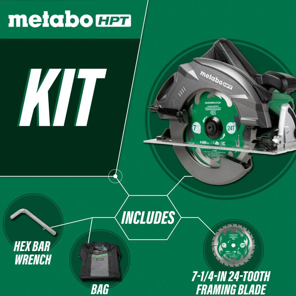 Metabo HPT 7-1/4 In. Pro Grade Circular Saw 15 Amp 6800 RPM Rip Max ...