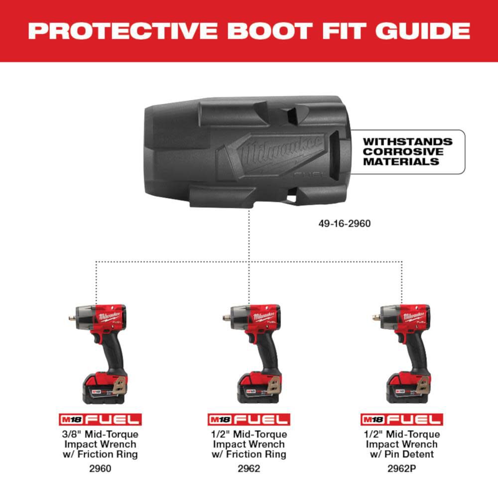 Milwaukee M18 FUEL Mid-Torque Impact Wrench Protective Boot 49-16-2960 ...