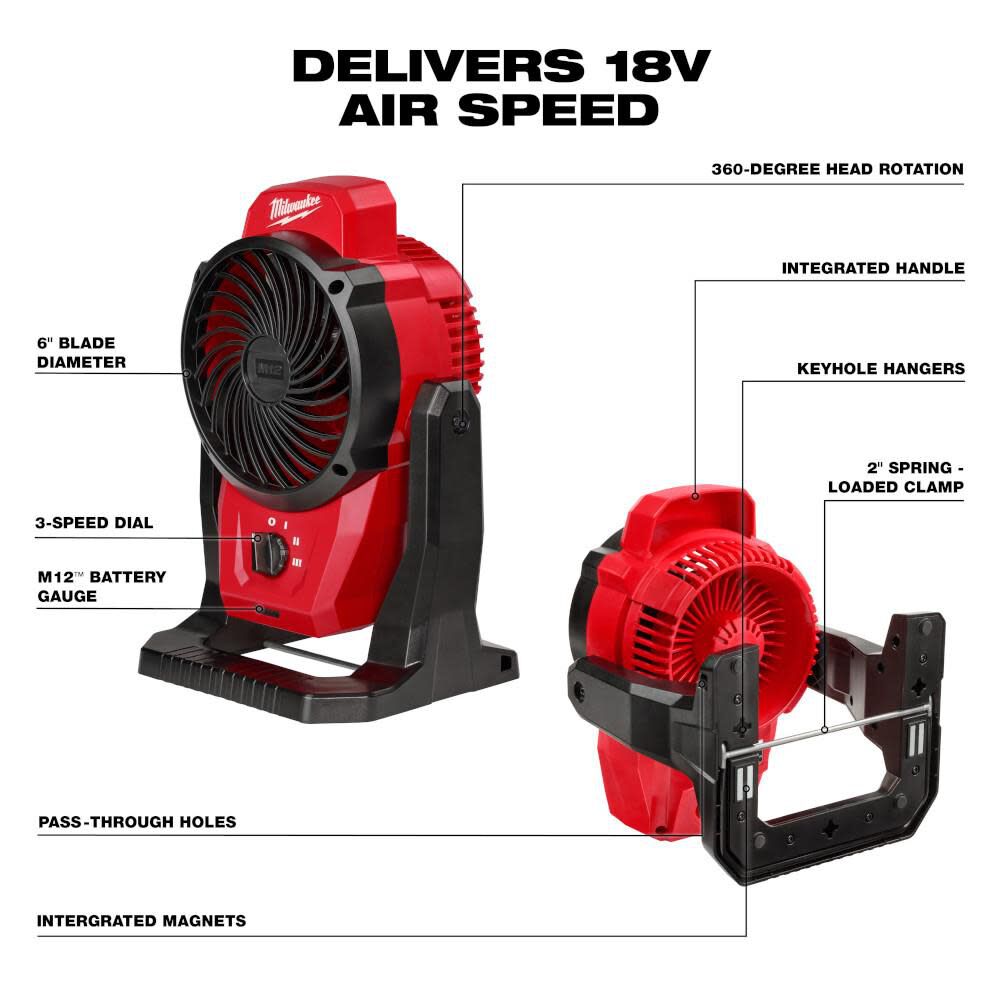 Milwaukee Tool M12 Mounting Fan (Bare Tool) 0820-20 - Acme Tools