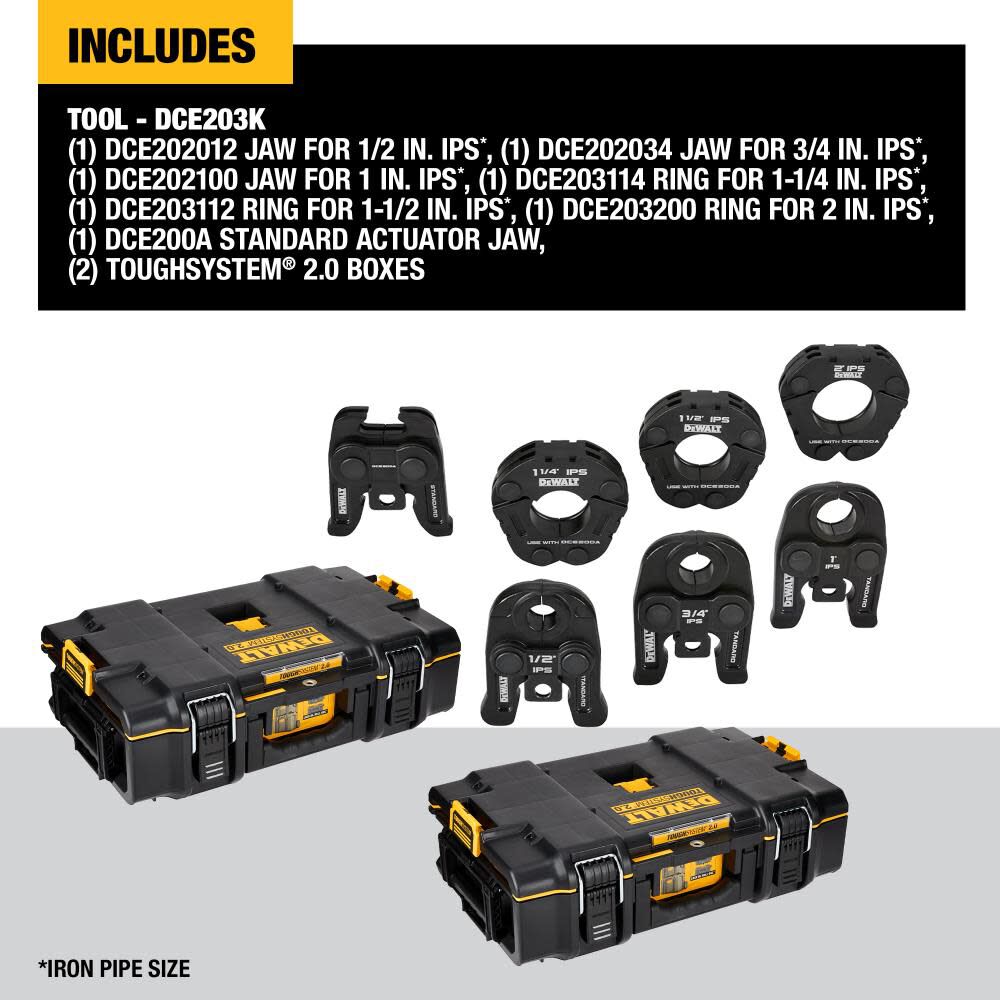 DEWALT 1/2in to 2in Standard IPS Press Jaws & Rings with Toughsystem 2. ...