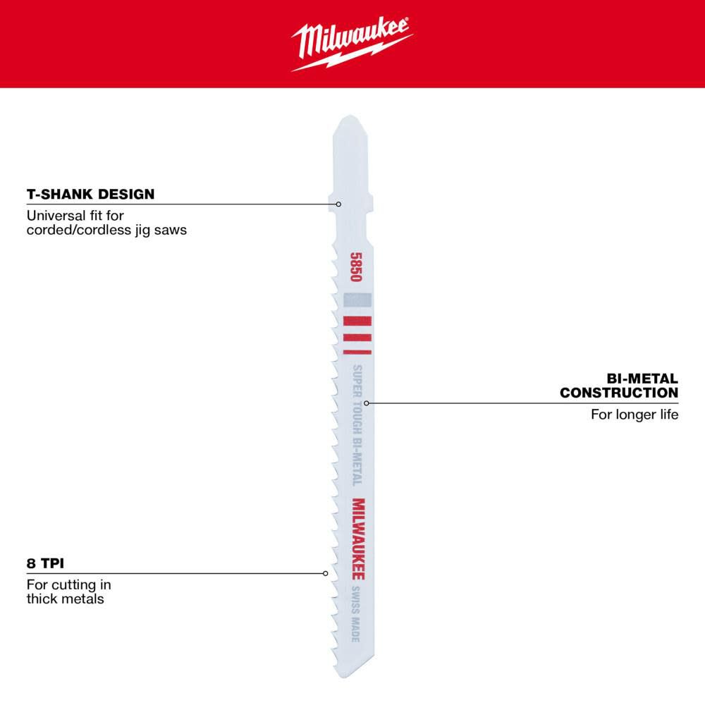 Milwaukee 4 in. 8 TPI Bi-Metal Jig Saw Blades 5PK 48-42-5850 - Acme Tools