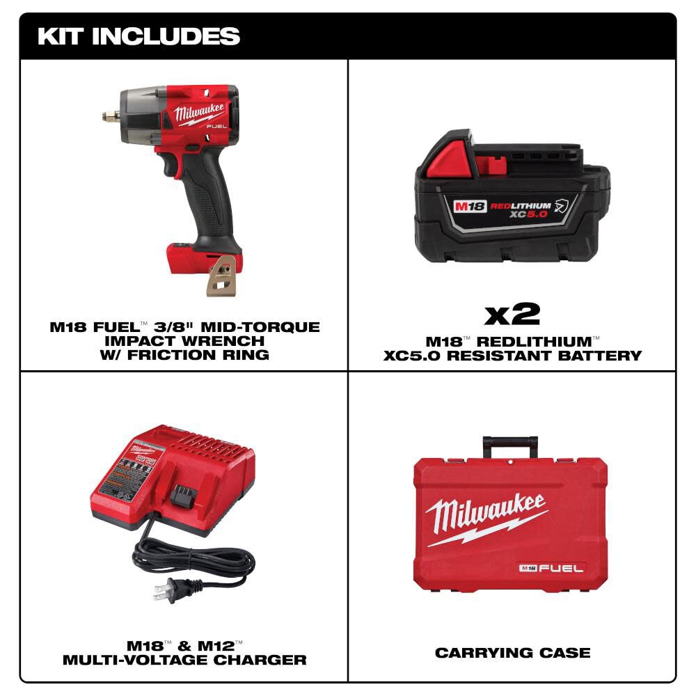 Milwaukee M18 FUEL 3/8inch Mid Torque Impact Wrench with Friction Ring ...