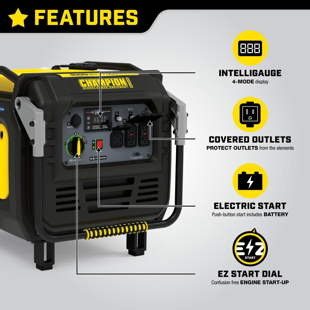 Champion Power Equipment 8500 Watt Portable Electric Start Inverter ...