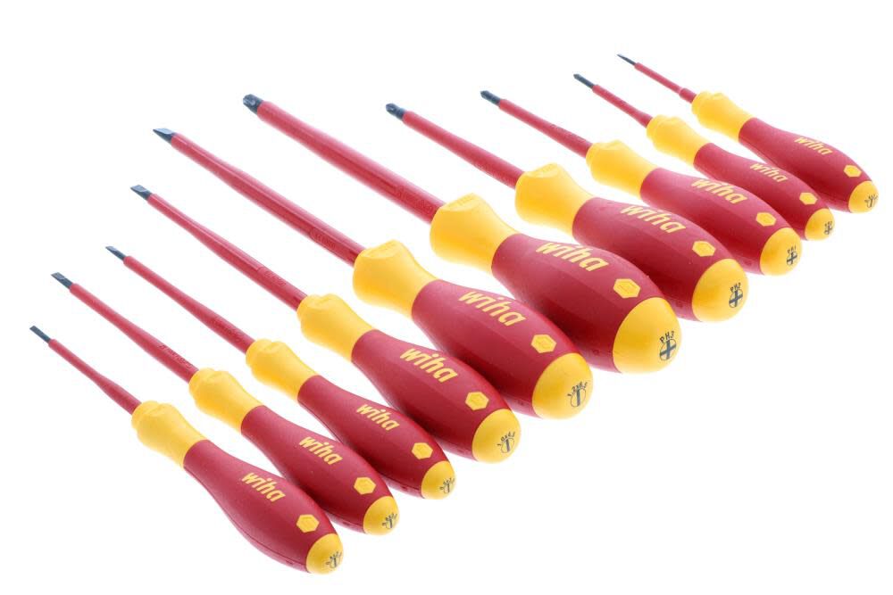 Wiha Insulated Cushion Grip Slotted Screwdriver Set 10 Piece 32093 ...