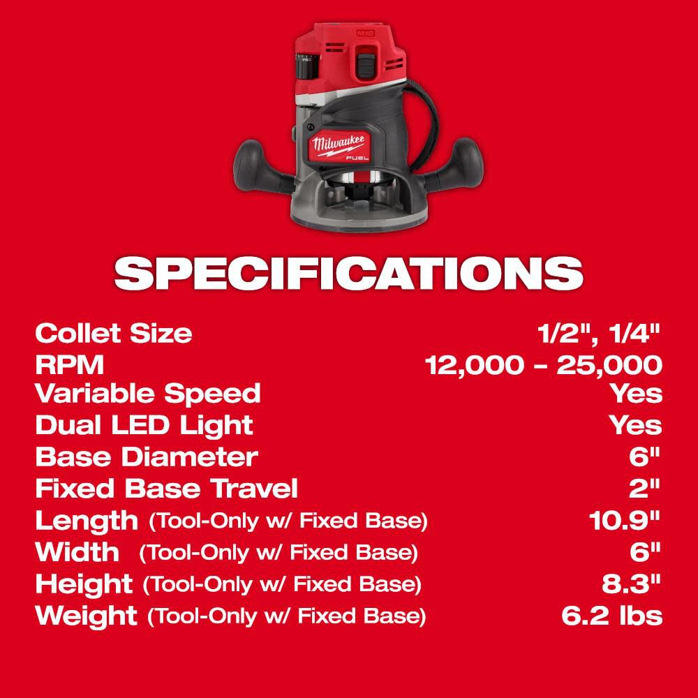 Milwaukee M18 FUEL 1/2 in Router (Bare Tool) 2838-20 - Acme Tools