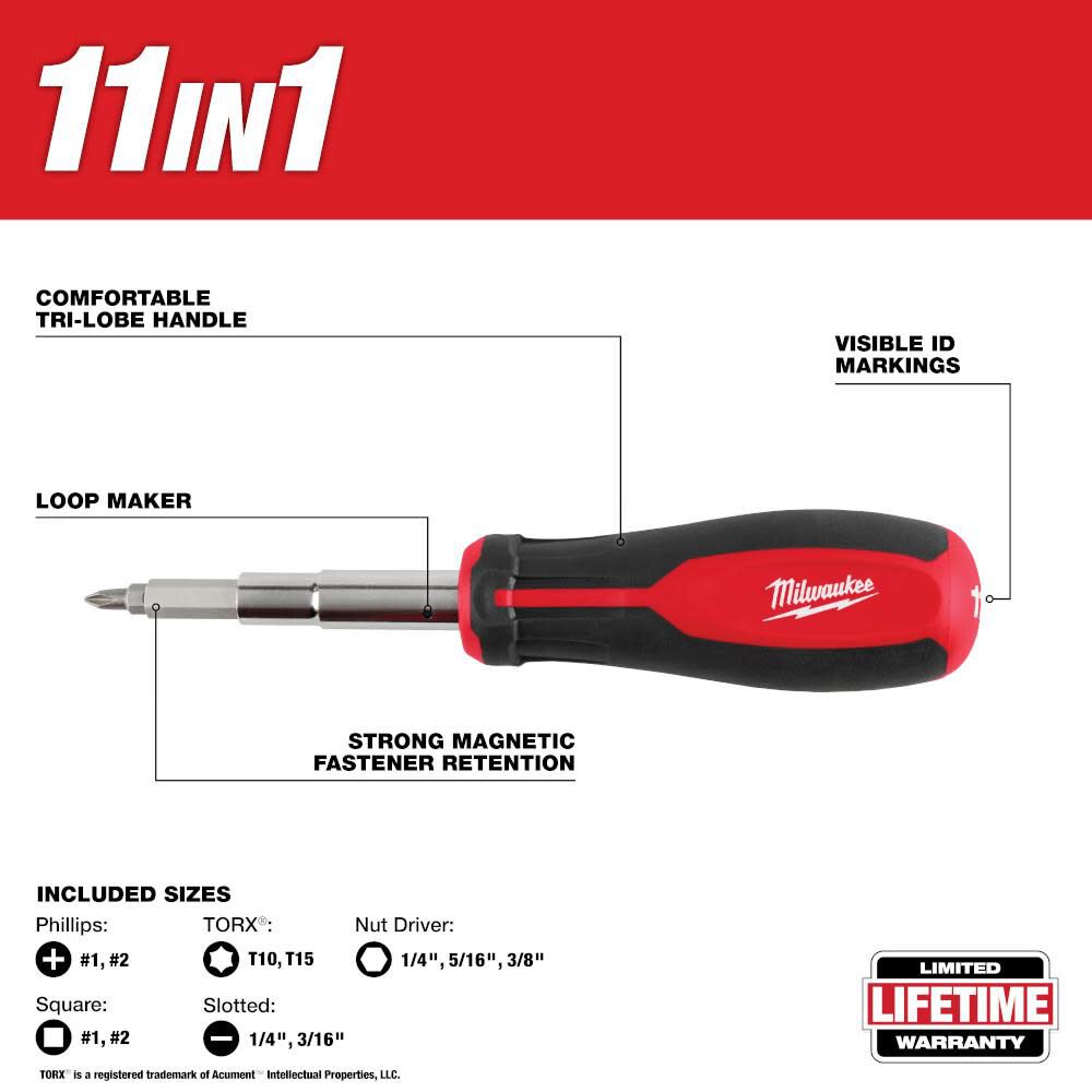 Milwaukee 11-in-1 Magnetic Multi-Bit Screwdriver 48-22-2914 from ...