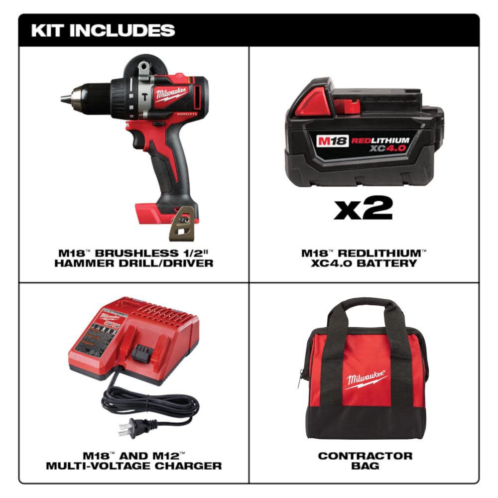 Milwaukee M18 Brushless 1/2 in. Hammer Drill Kit 2902-22 - Acme Tools