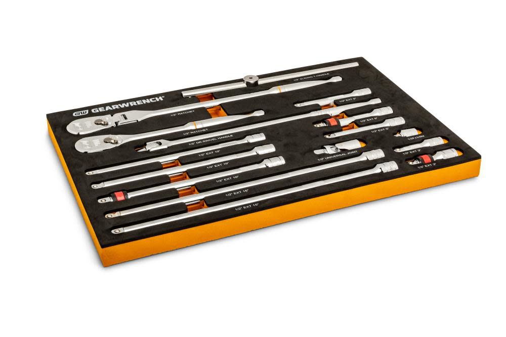 GEARWRENCH Ratchet & Drive Tool Set 1/2in 90T with EVA Foam Tray 16pc ...