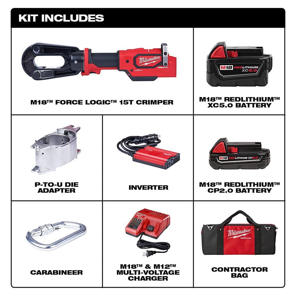 Milwaukee M18 FORCE LOGIC 15T Crimper Kit 2879-22 - Acme Tools