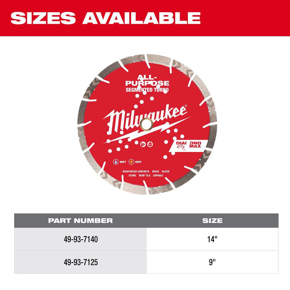 Milwaukee 9inch Diamond Universal Segmented Blade 49-93-7125 from ...