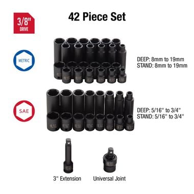 Sunex 3/8 Inch Drive 42-Piece Master Impact Socket Set 3342 - Acme Tools
