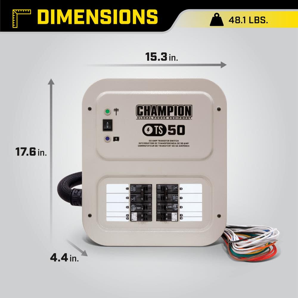 Champion Power Equipment 50 Amp Manual Transfer Switch with 30 ft Power ...