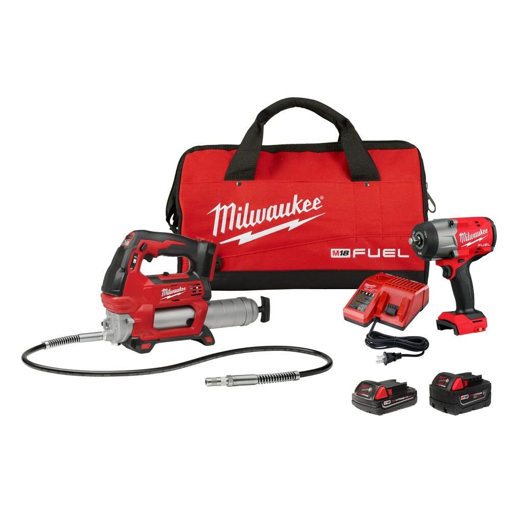 Milwaukee M18 FUEL 1/2in HighTorque Impact Wrench & Grease Gun Combo ...