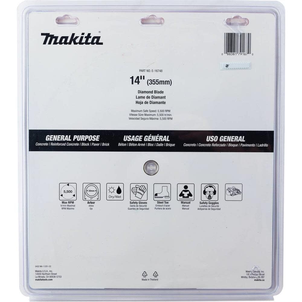 Makita 14in Thin Kerf Diamond Blade Segmented General Purpose E-16748 ...
