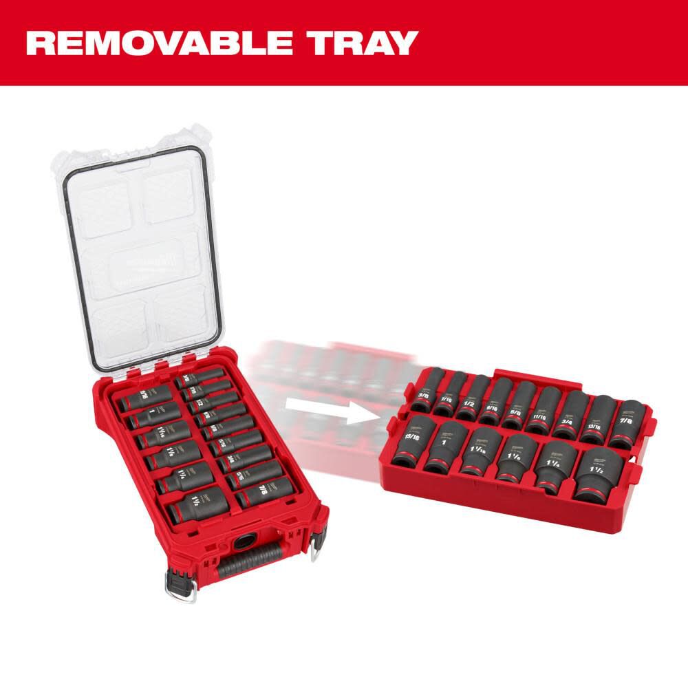 Milwaukee SHOCKWAVE Impact Duty Socket 1/2 Dr 15pc SAE PACKOUT Set 49 ...