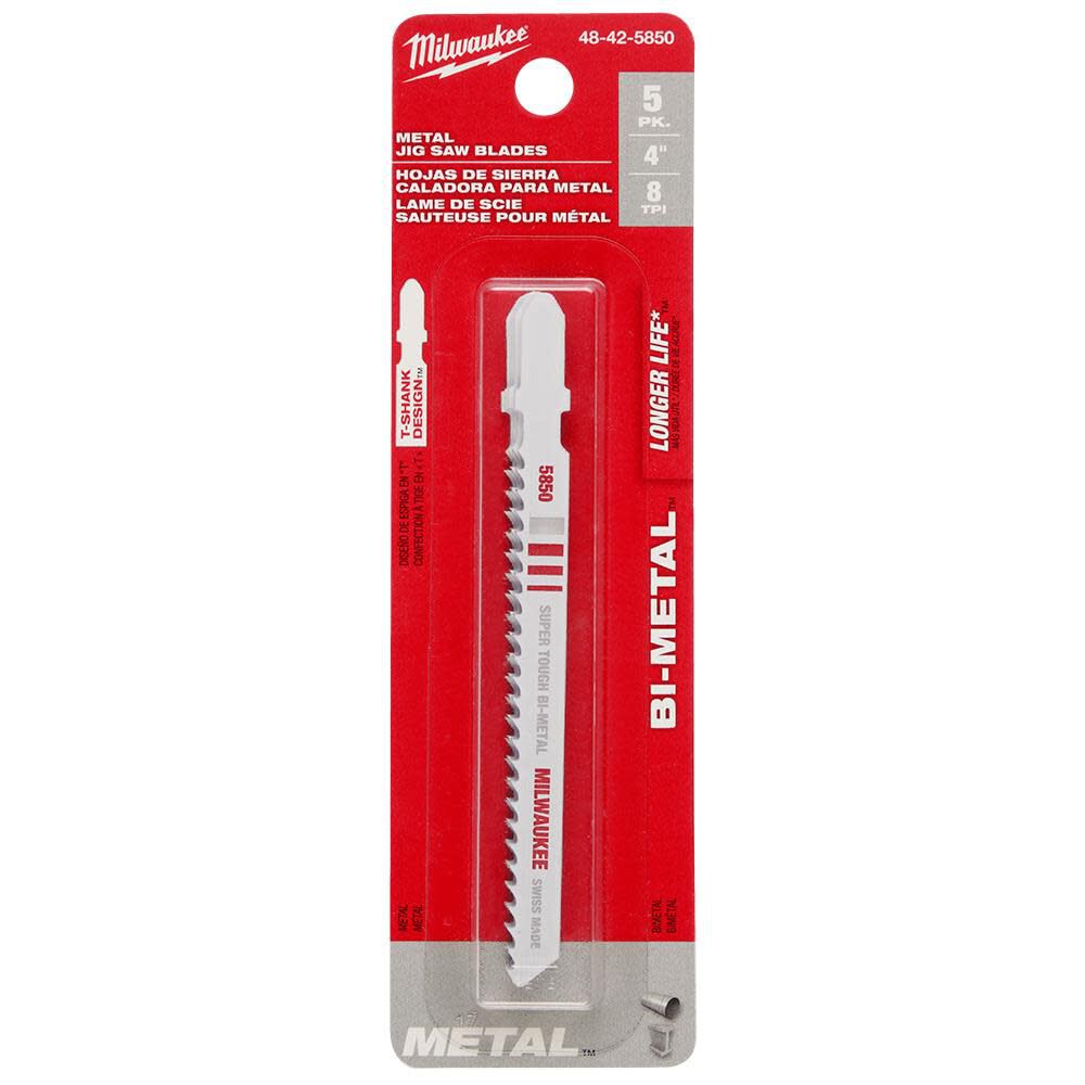 Milwaukee 4 in. 8 TPI Bi-Metal Jig Saw Blades 5PK 48-42-5850 - Acme Tools