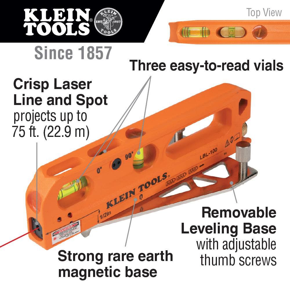 Klein Tools Laser Line Bubble Level LBL100 from Klein Tools - Acme Tools