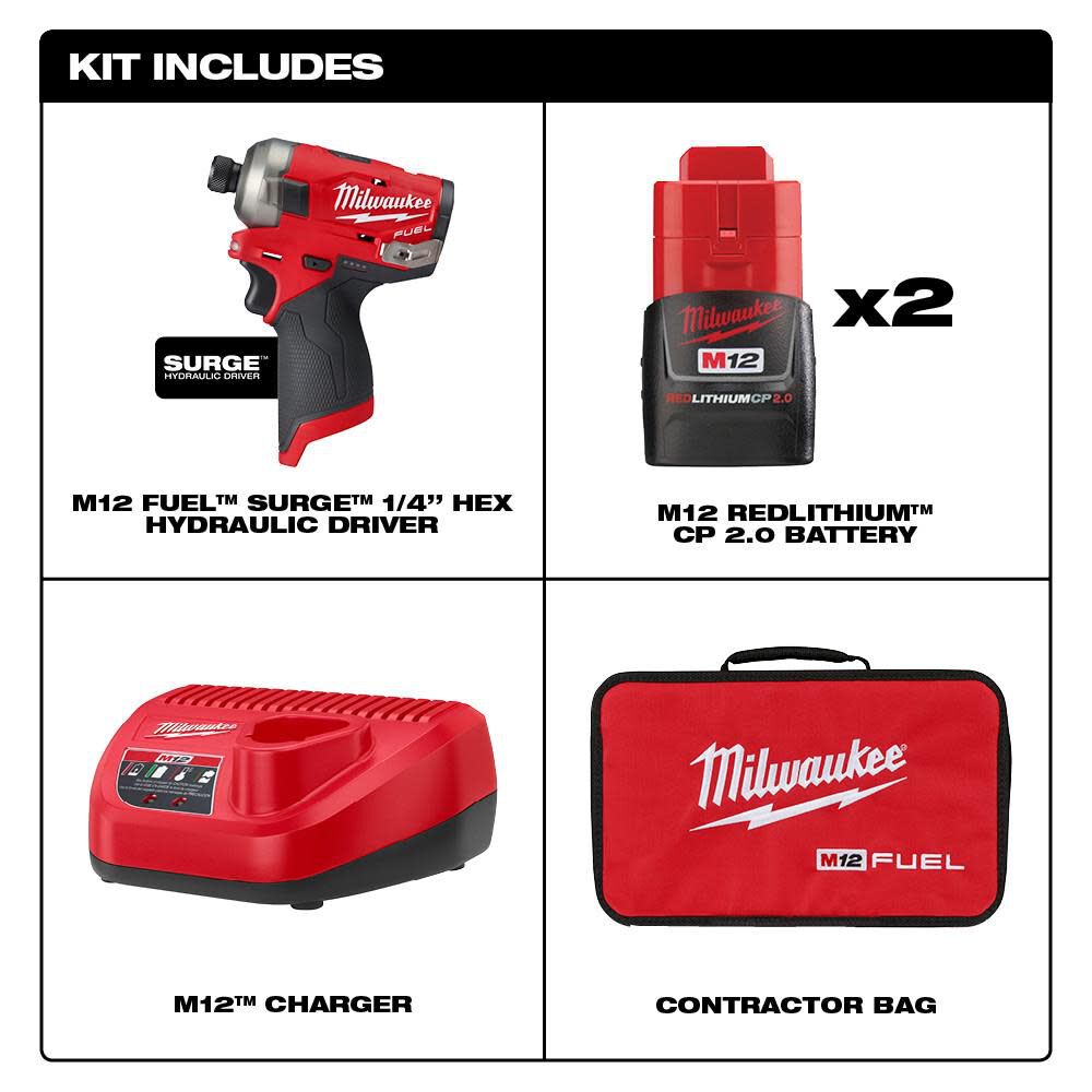 Milwaukee M12 Fuel Surge 1 4 In Hex Hydraulic Driver 2 Battery Kit 2551 ...