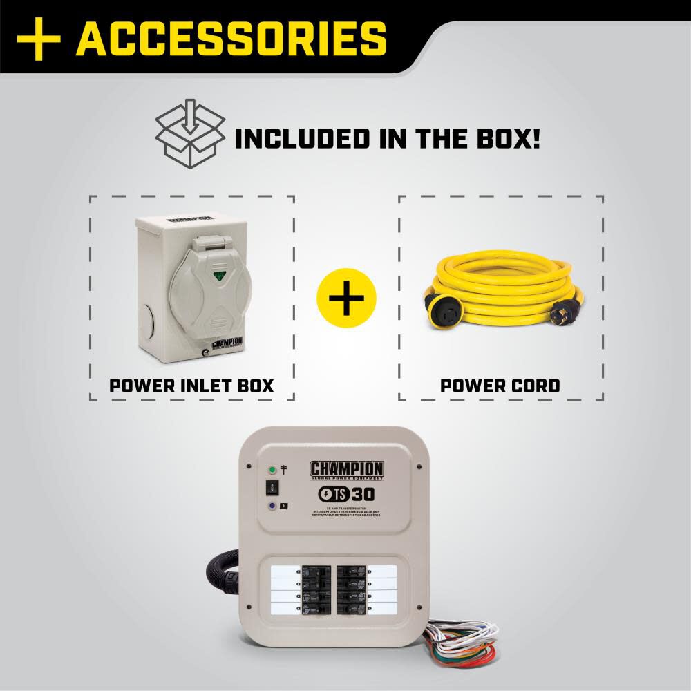 Champion Power Equipment 30 Amp Manual Transfer Switch with 25 ft Power ...