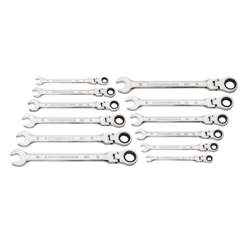 GEARWRENCH 12 Pc 90T 12 Point Flex Head Ratcheting Combination Metric ...