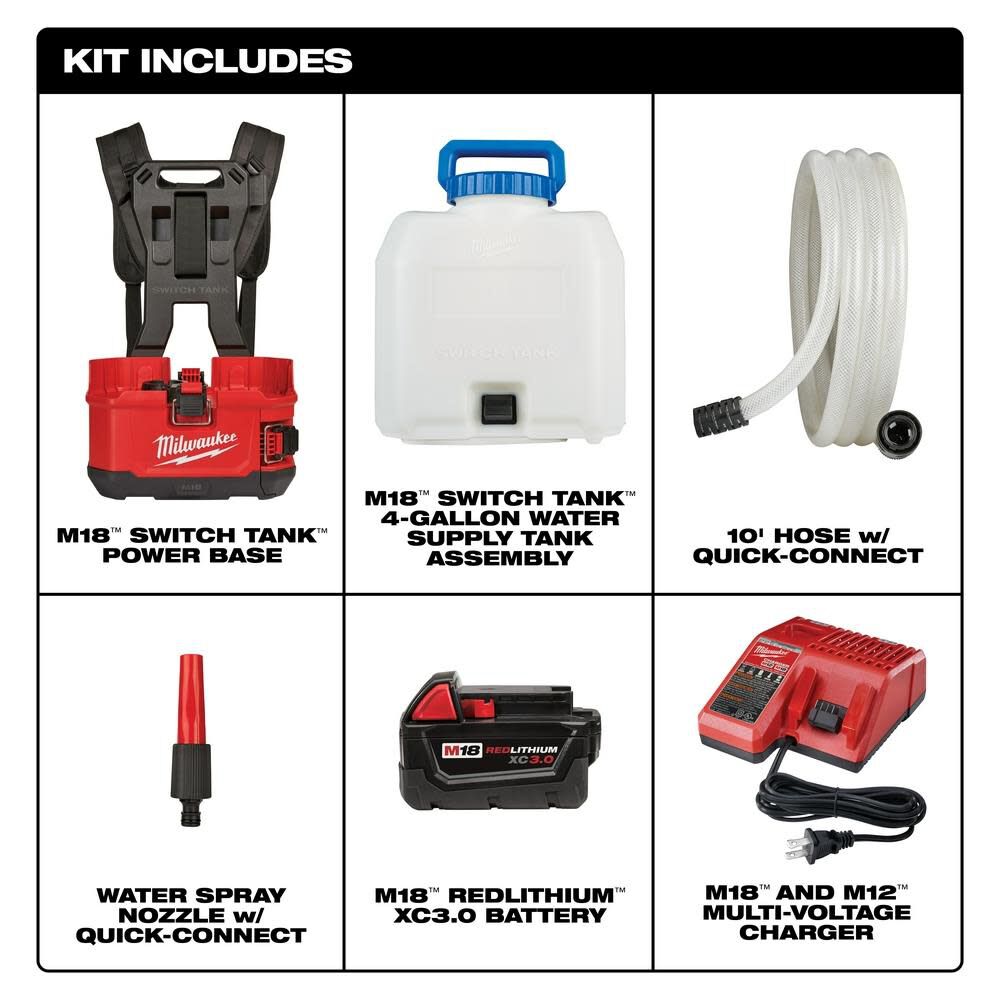 Milwaukee M18 SWITCH TANK 4 Gallon Backpack Water Supply Kit 2820-21WS ...
