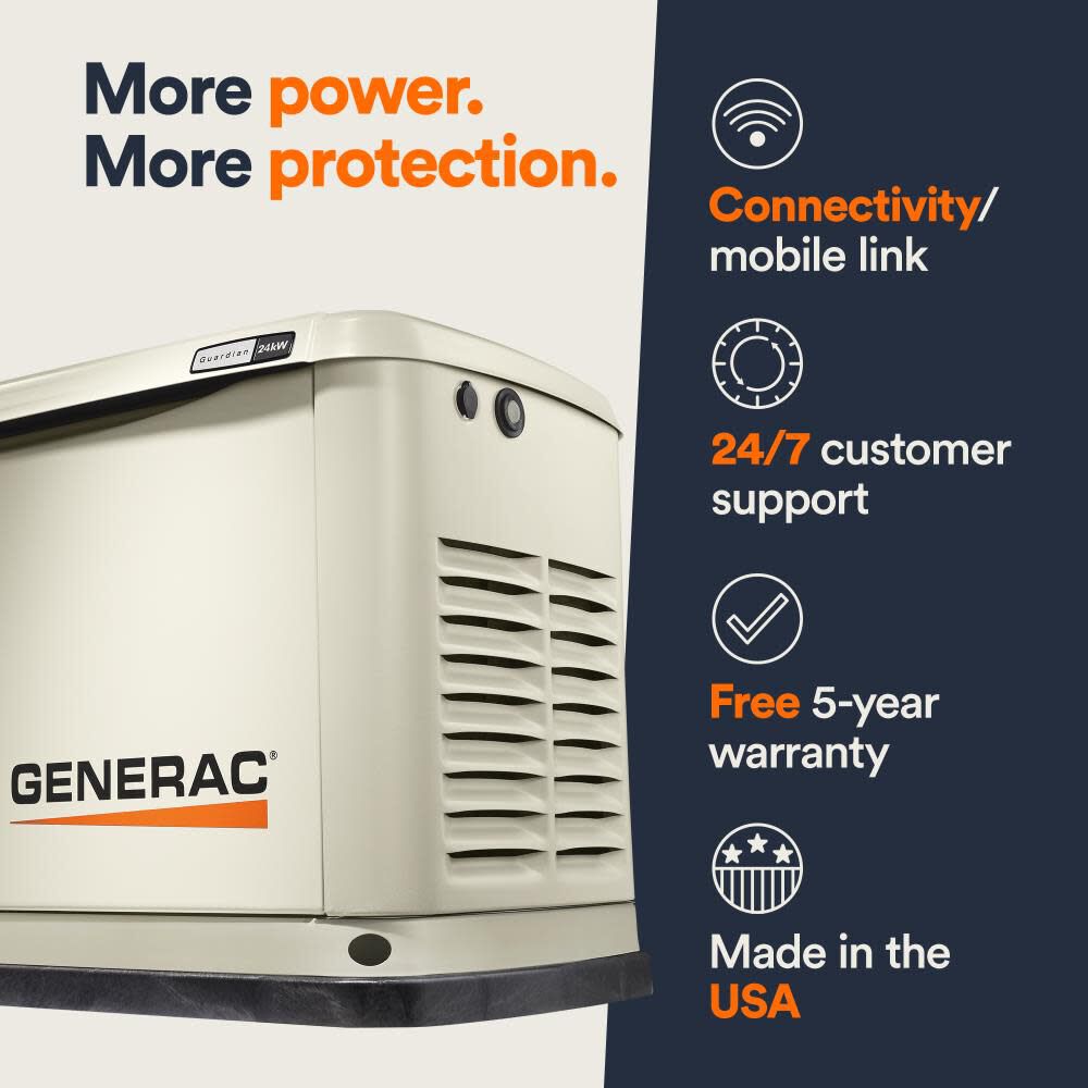 Generac Guardian 24kW Home Standby Generator with RXSW200A3 Transfer ...