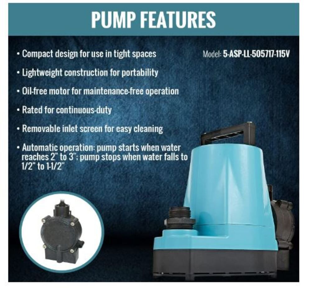 Little Giant Pump 5 Series 115/230V 1/6HP Submersible Utility Pump with ...