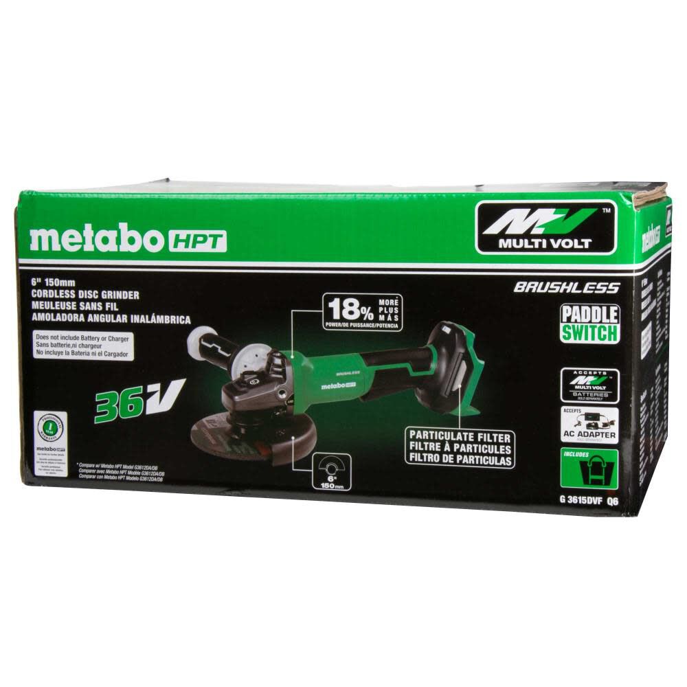 Metabo HPT 36V MultiVolt 6in Angle Grinder Paddle Switch Variable Speed ...
