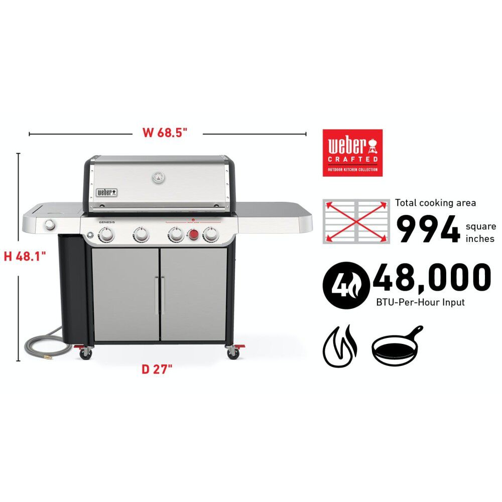 Weber Genesis S-435 Grill Stainless Steel 4-Burner Natural Gas 38400001 ...