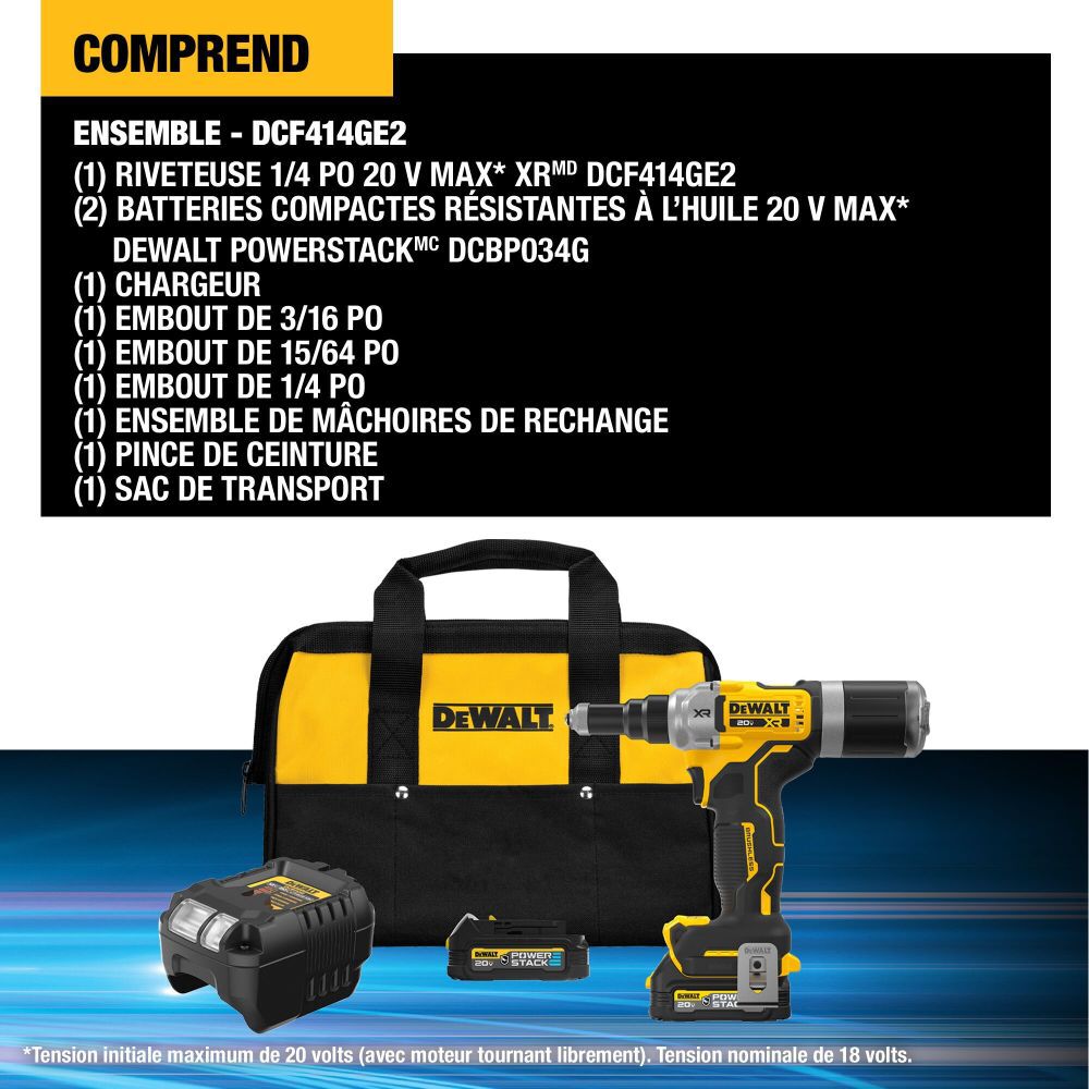 DEWALT 20V MAX XR Cordless 1/4 in Rivet Tool 5Ah Kit DCF414GE2 - Acme Tools