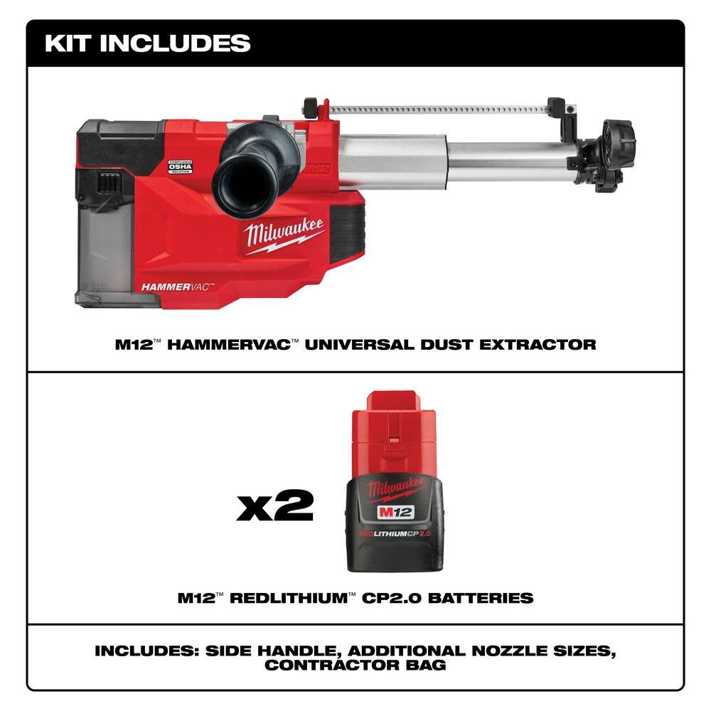 Milwaukee M12 HAMMERVAC Universal Dust Extractor Kit 2509-22 2509-22 ...