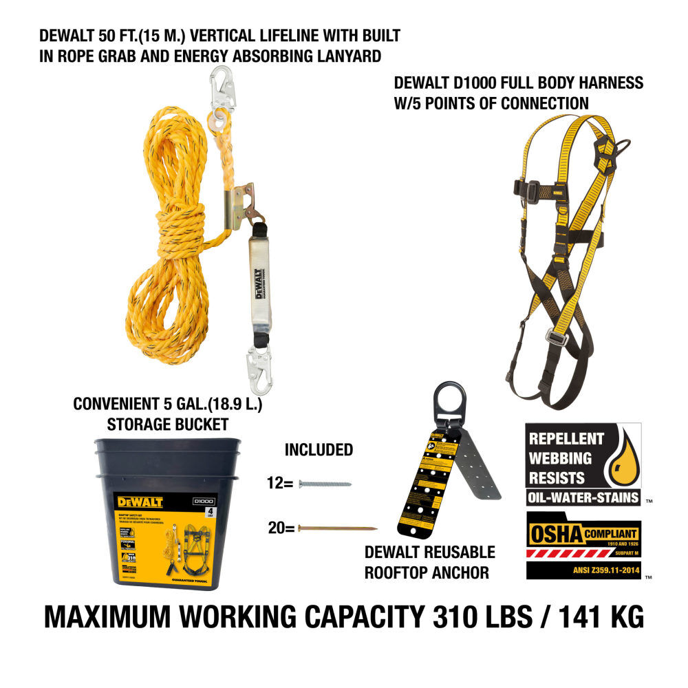 DEWALT Fall Protection Rooftop Safety Kit DXFP110050 - Acme Tools