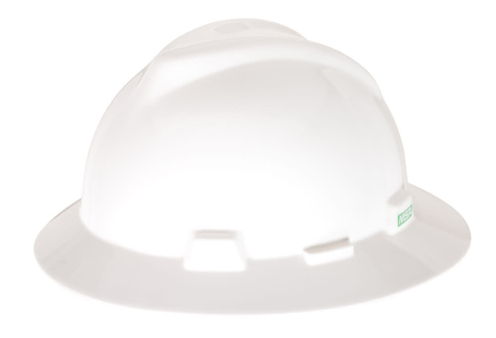 MSA Safety Works V Gard Slotted Full Brim Hard Hat White with Fas Trac ...