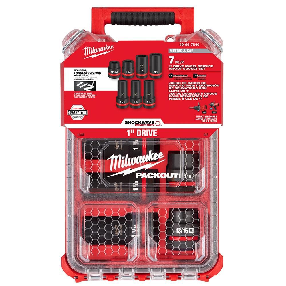 Milwaukee SHOCKWAVE Impact Duty 1 in Drive 7 Piece MM & SAE Wheel ...
