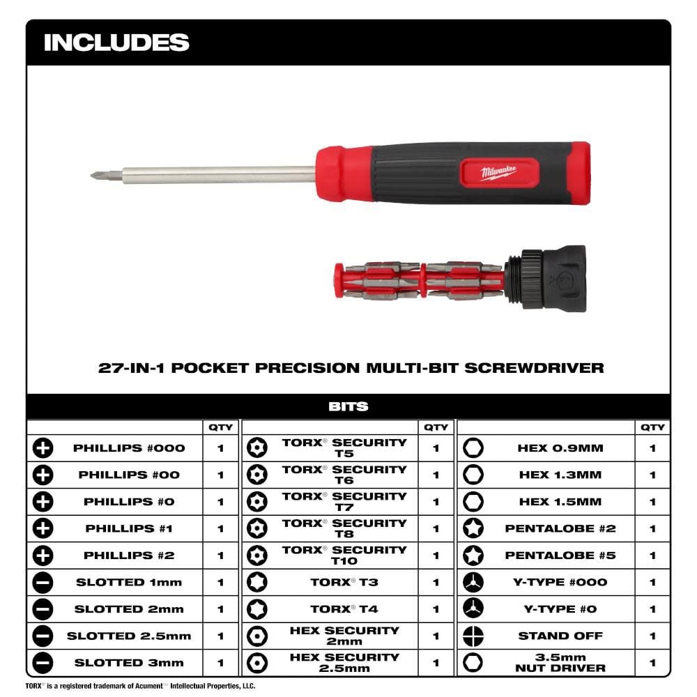 Milwaukee 27-in-1 Security Precision Multi-Bit Screwdriver 48-22-2934 - Acme Tools