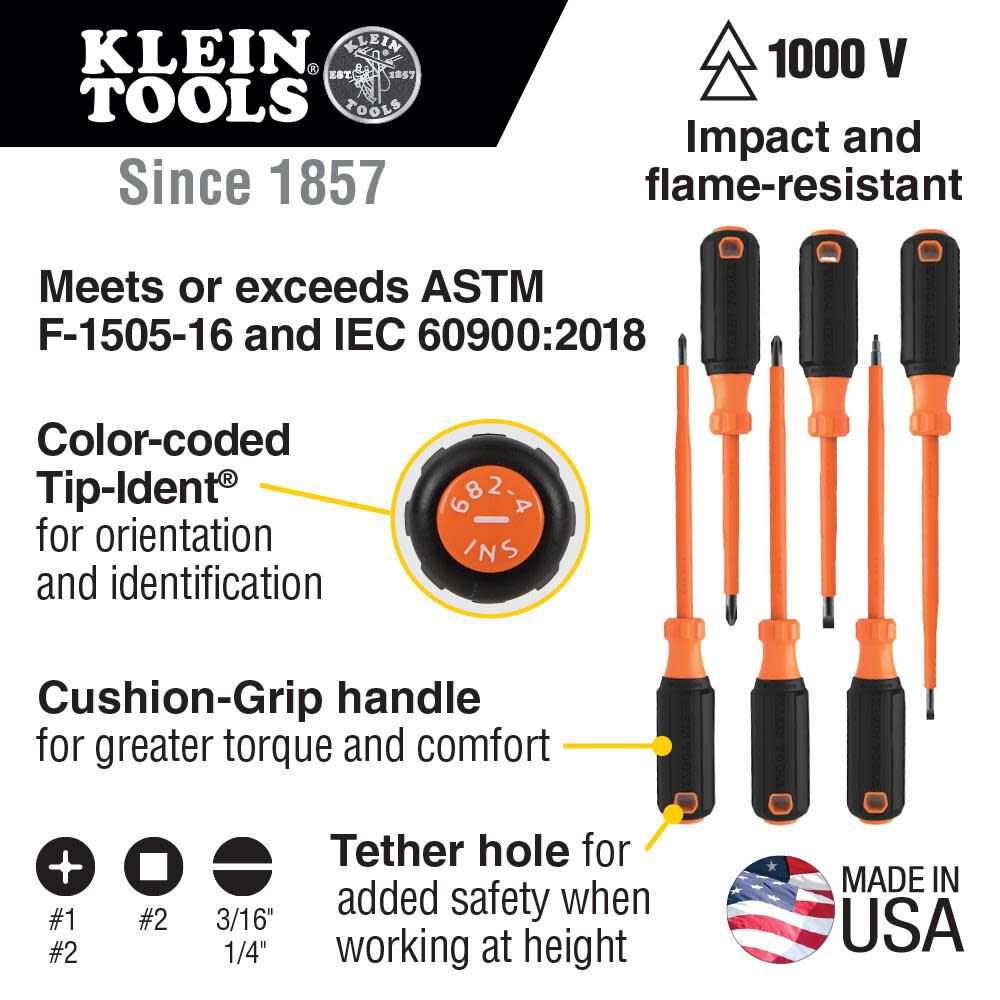 Klein Tools Screwdriver Set 1000V Insul 6 Pc 85076INS - Acme Tools