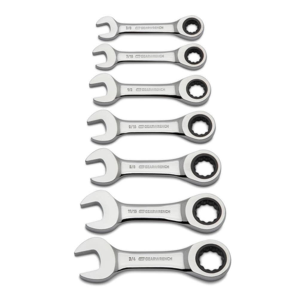 GEARWRENCH Ratcheting Wrench Set SAE Stubby Combination 7pc 9507D ...