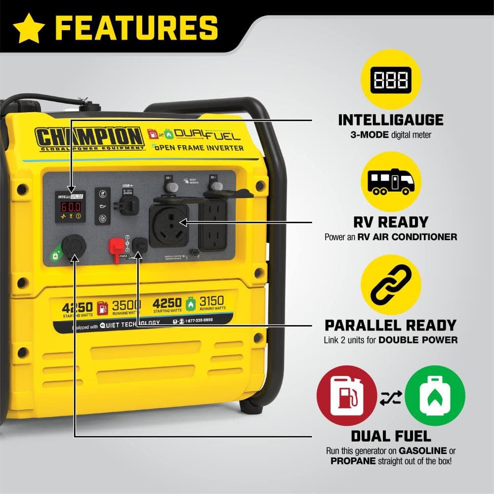 Champion Power Equipment Inverter Generator Dual Fuel 4250 Watt 200977 ...