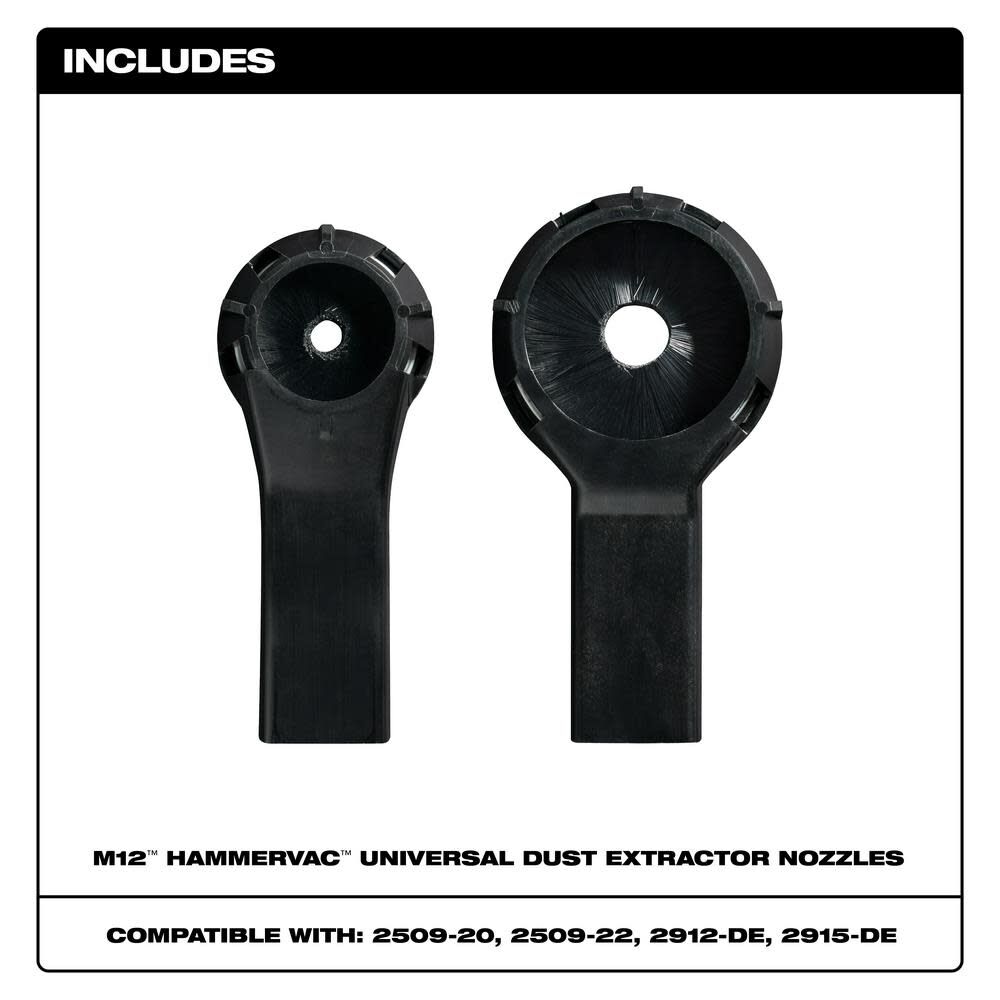 Milwaukee M12 HAMMERVAC Universal Dust Extractor Nozzles 49-90-2302 ...
