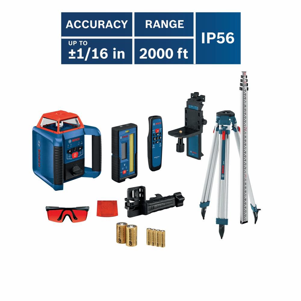 Bosch REVOLVE2000 Self-Leveling Horizontal/Vertical Rotary Laser Kit ...