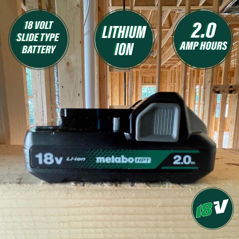 Metabo HPT 18 Volt Battery 2Ah Lithium Ion with Fuel Indicator 377797M ...