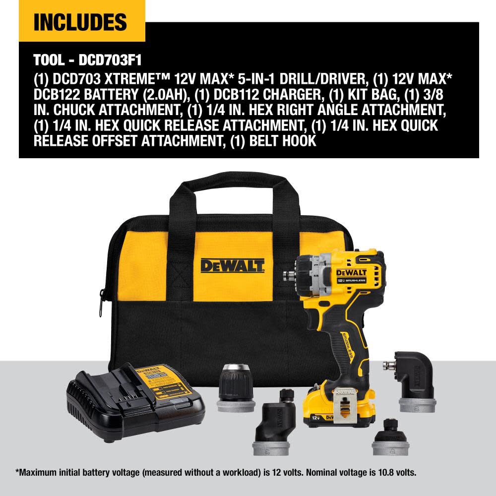 DEWALT XTREME 12V MAX 5 in 1 Drill/Driver Brushless Cordless Kit ...